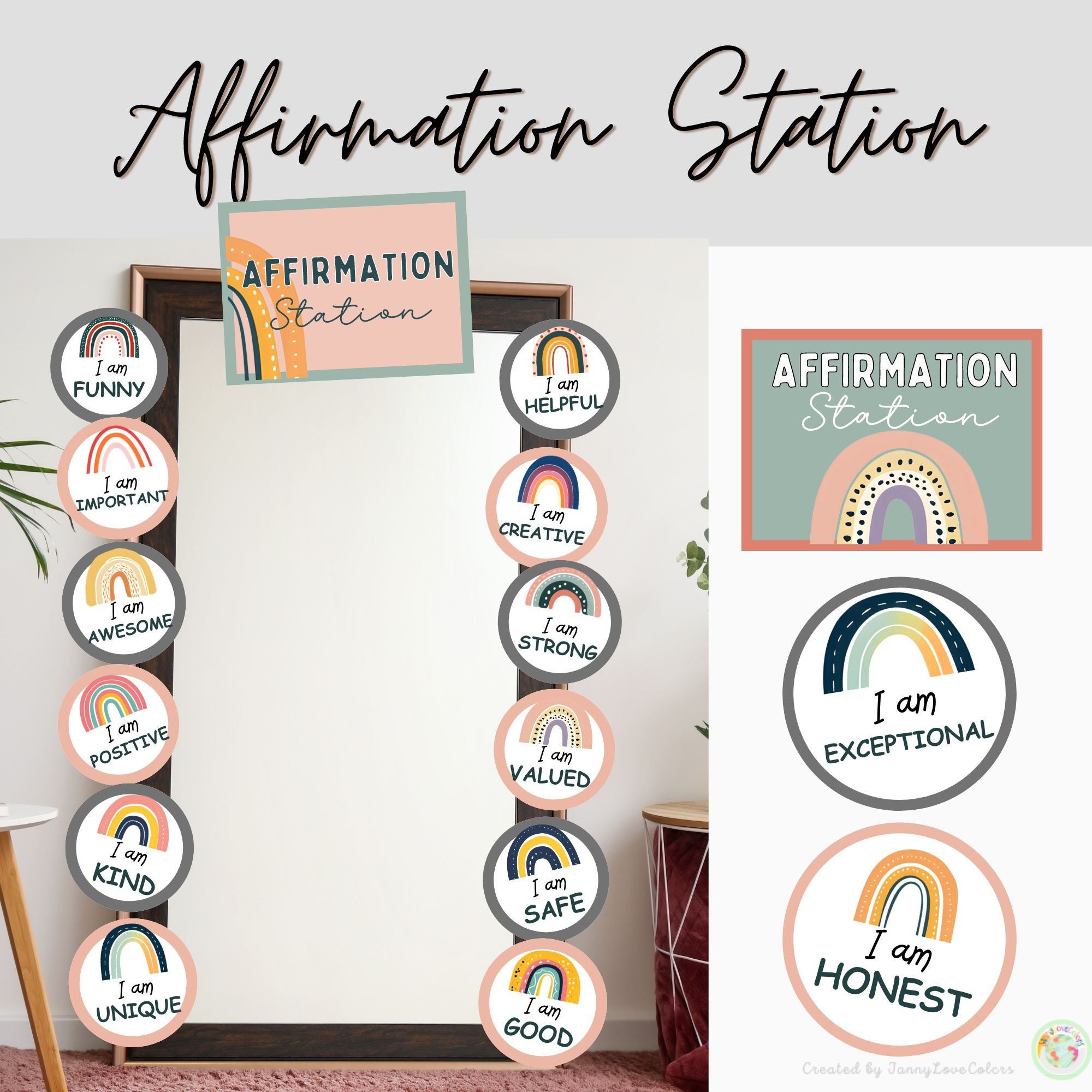 Boho Rainbow Positive Mirror Affirmations Station - Etsy