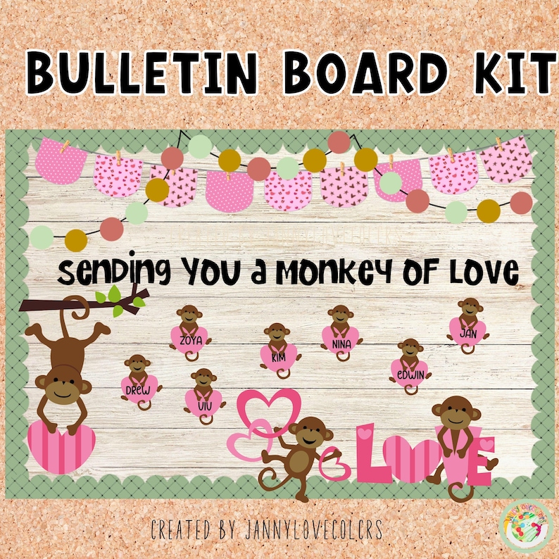 Valentine's Monkey Bulletin Board Kit: Classroom Decor (printable) - Etsy