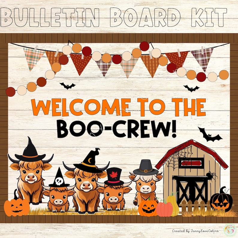 Halloween Bulletin Board Fall Bulletin Board Kit Highland Cow October ...