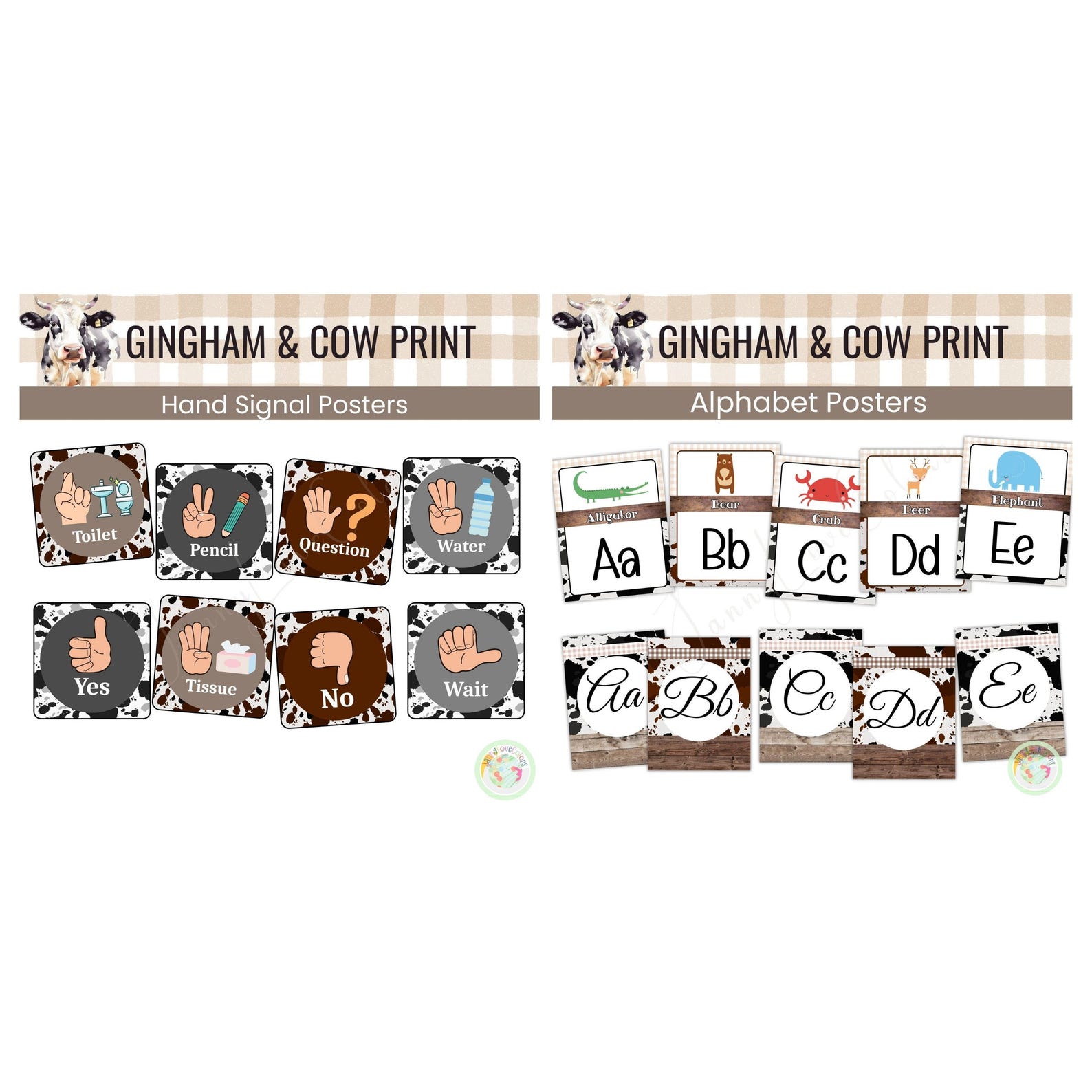 Gingham Cow Print Classroom Decor Bundle | Farmhouse Style | Printable ...