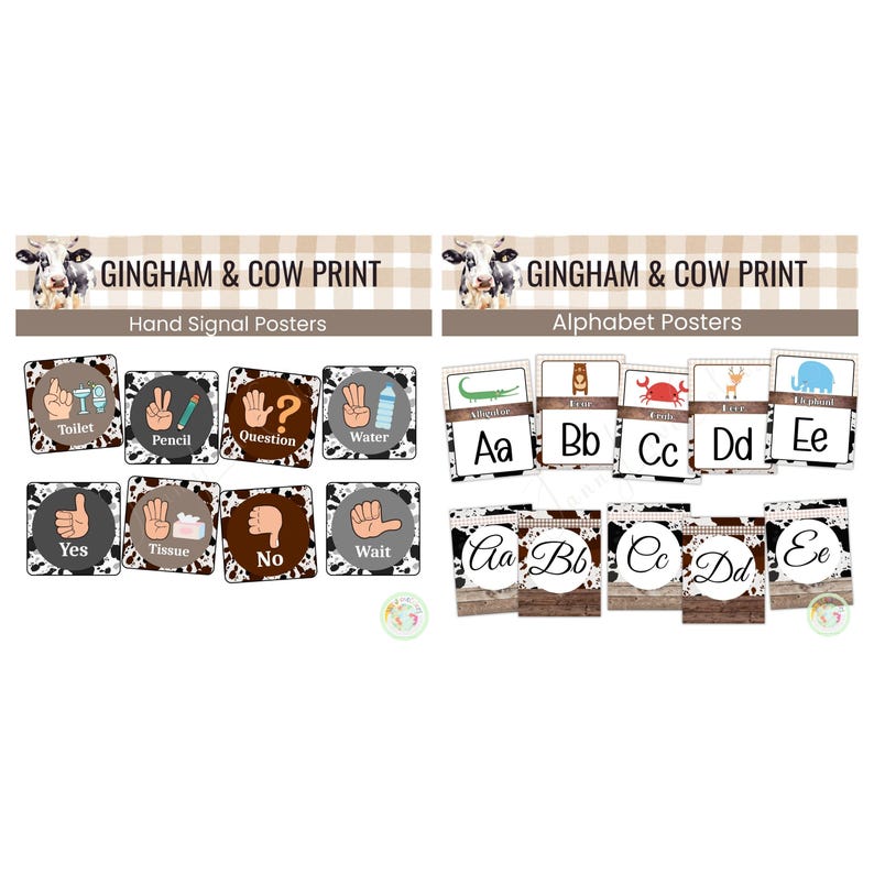 Gingham Cow Print Classroom Decor Bundle: Farmhouse Style - Etsy