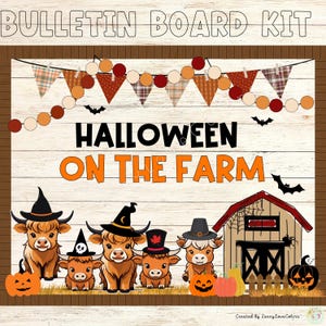 Halloween Bulletin Board Fall Bulletin Board Kit Highland Cow October ...