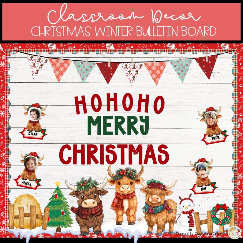 Highland Cow Christmas Bulletin Board: Farmhouse Classroom Decor (PDF ...