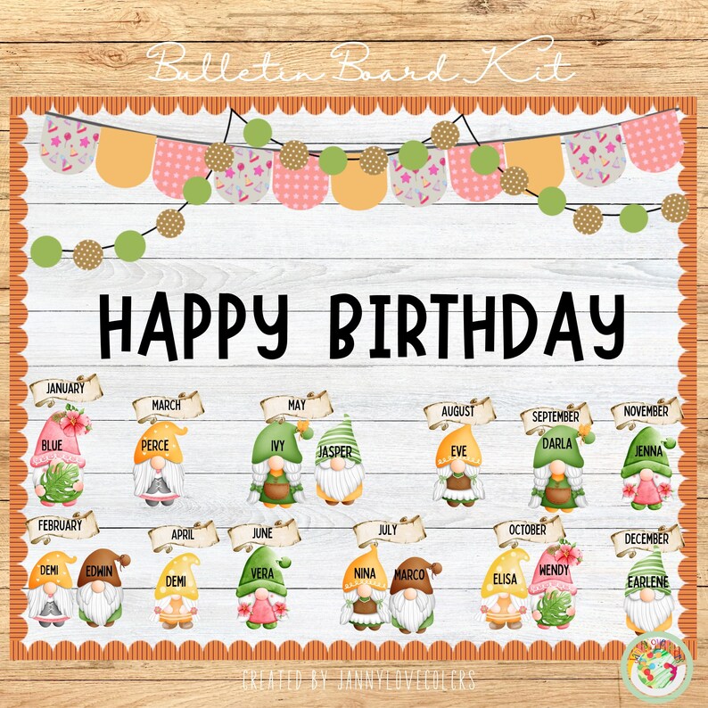 Birthday Display Bulletin Board Kit, Gnomes Birthday Display, Classroom ...