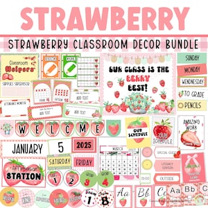 Strawberry Theme Classroom Decor Bundle | Printable | Editable | Door ...