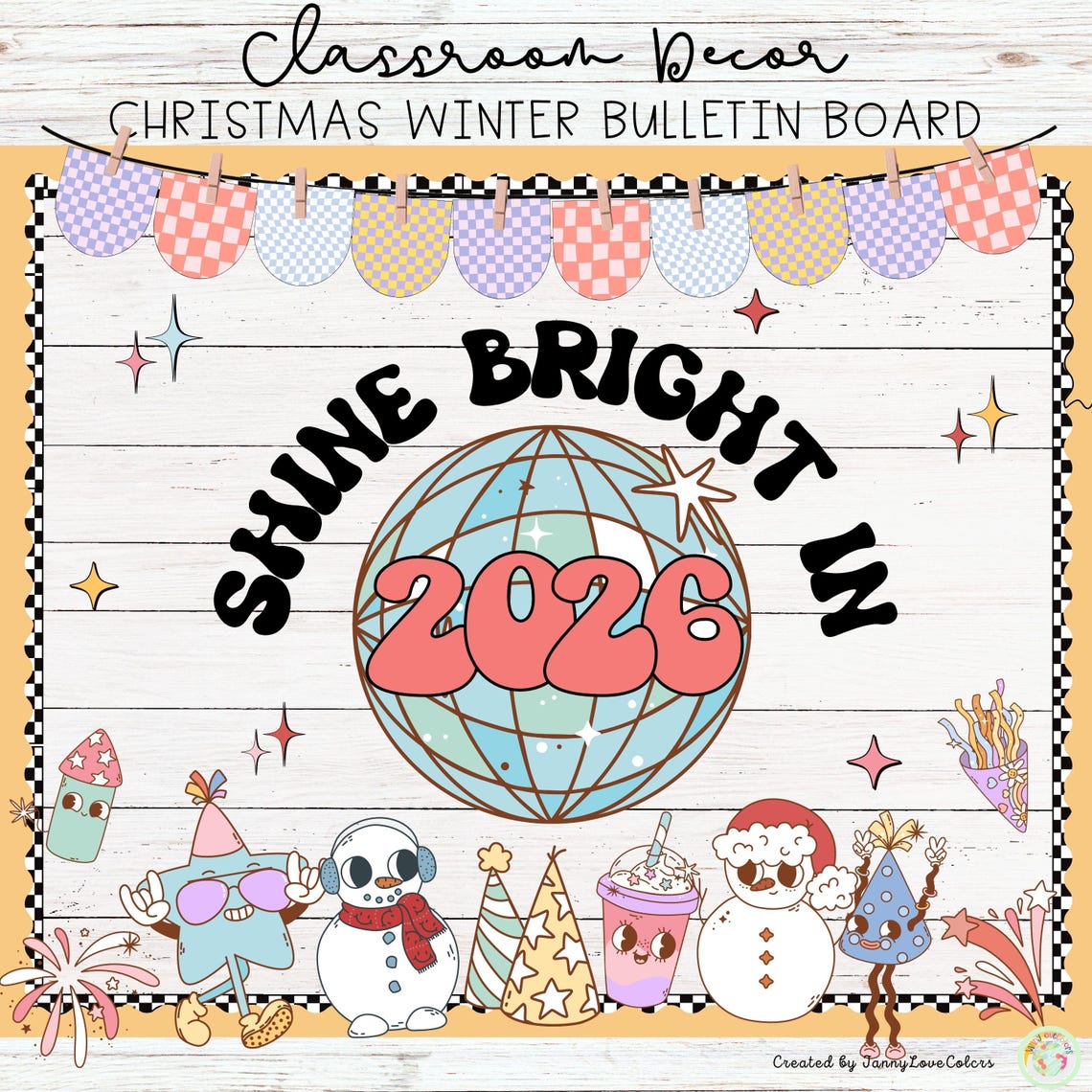 New Year Bulletin Board Kit | Classroom Decor | Retro Door Decor - Etsy