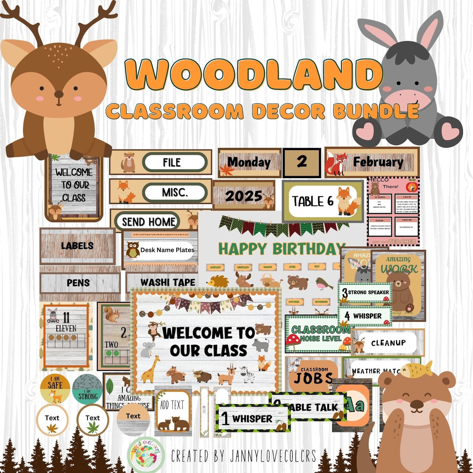 Woodland Animal Theme Classroom Decor Bundle, Printable, Easy Bulletin ...