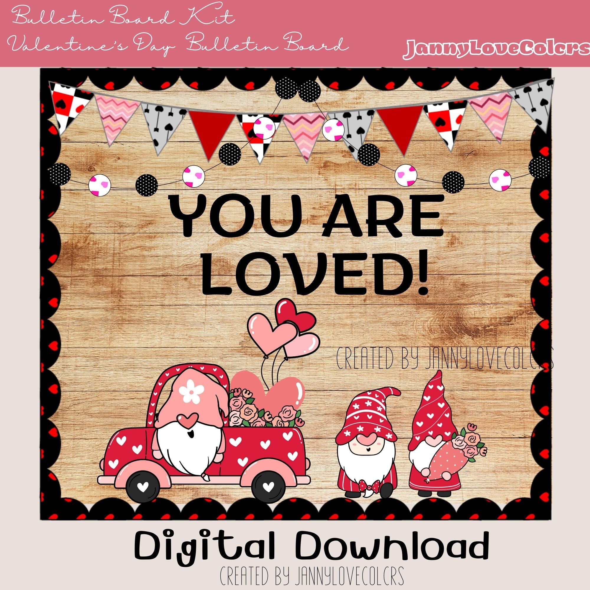 Valentine Cute Gnomes Valentine's Day Bulletin Board February Bulletin ...
