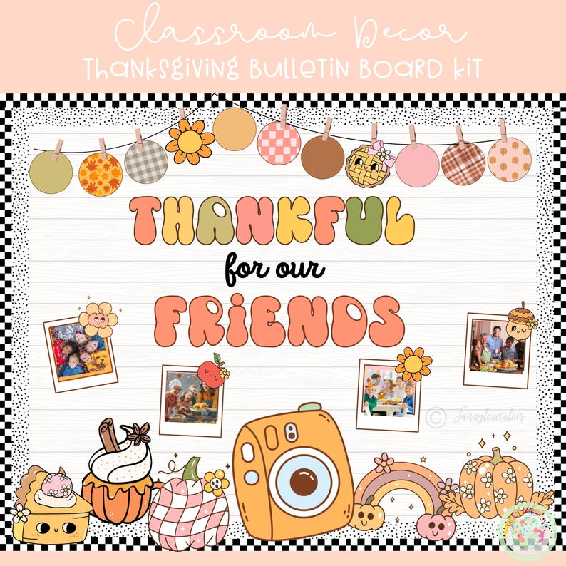 Thanksgiving Bulletin Board Kit, Fall Classroom Decor Camera & Polaroid ...