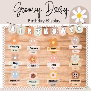 Daisy Classroom Decor Birthday Bulletin Board | Groovy Retro Theme ...