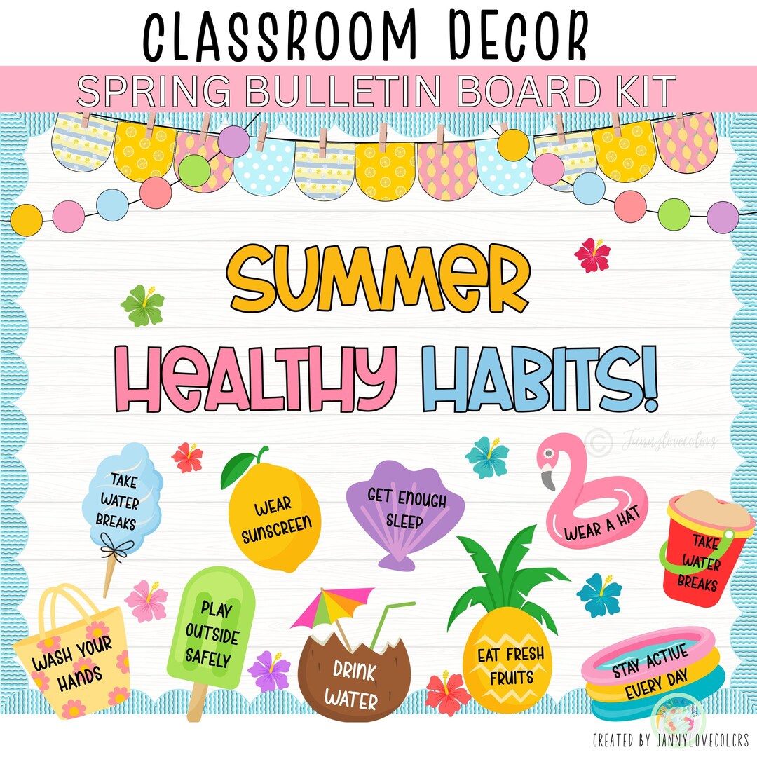 Summer Healthy Habits Bulletin Board, Summer May Classroom Door Decor ...