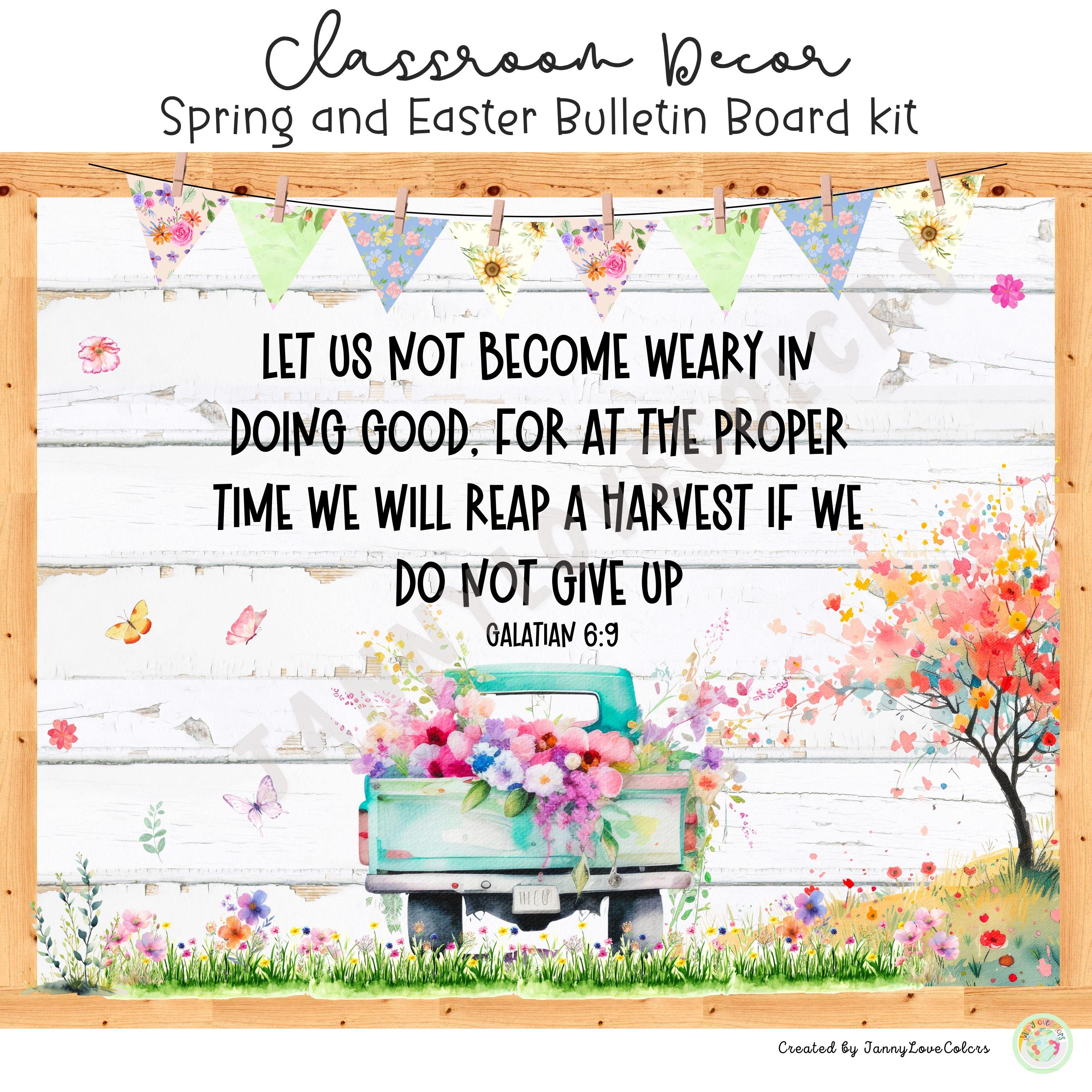 Christian Spring Bulletin Board Kit: Bible Verse Classroom Decor ...
