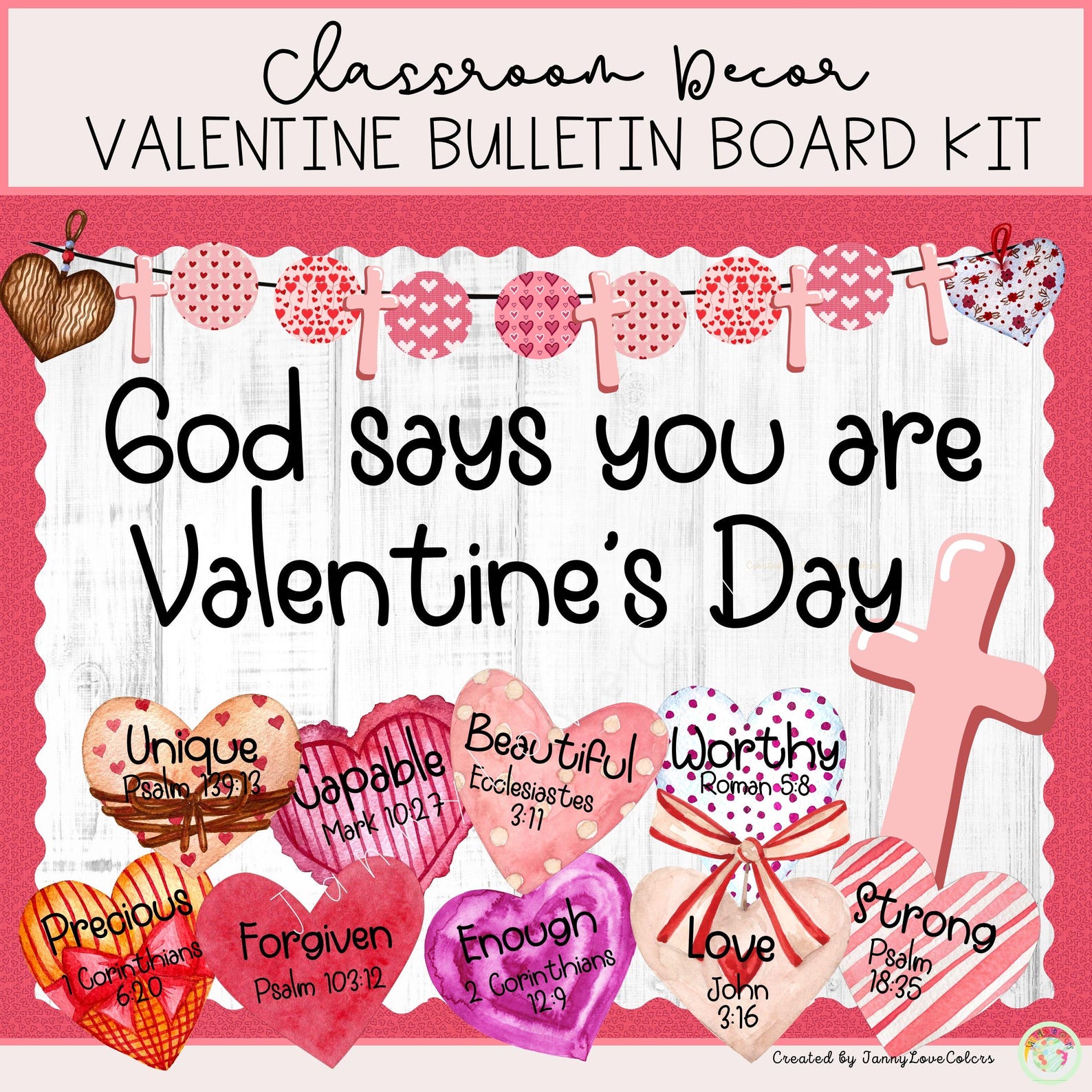 Valentine's Day Church Bulletin Board Kit: God & Jesus Decor (editable ...