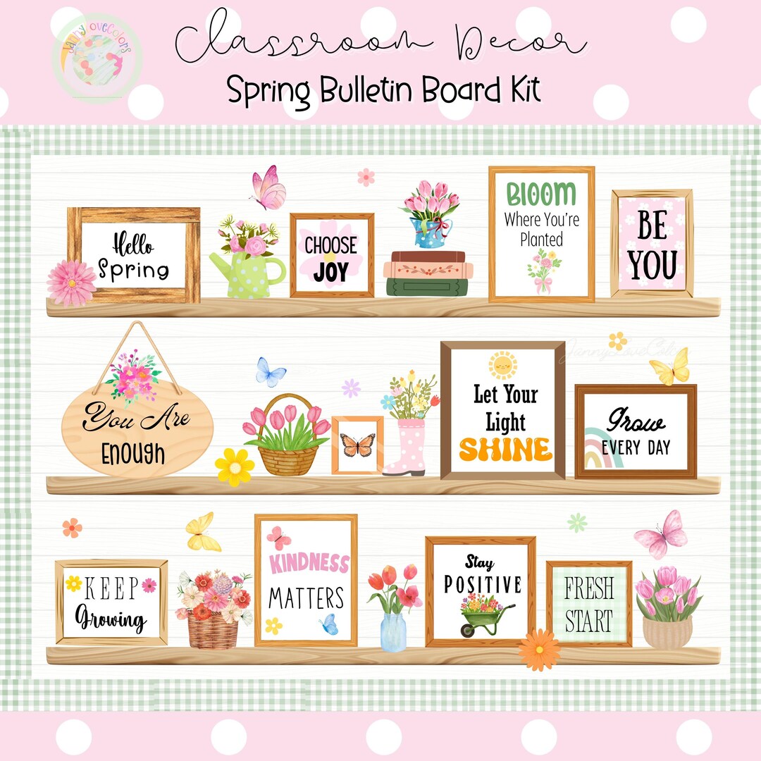Spring Bulletin Board Kit Bookshelf Classroom Decor Printable ...