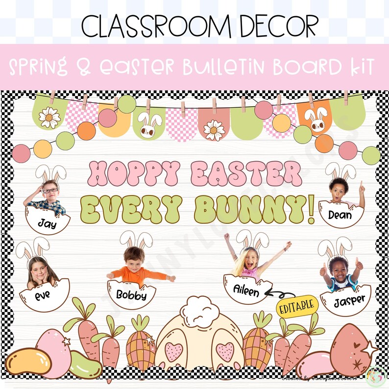 Retro Easter Bulletin Board Kit: Groovy Classroom Door Decor (digital ...