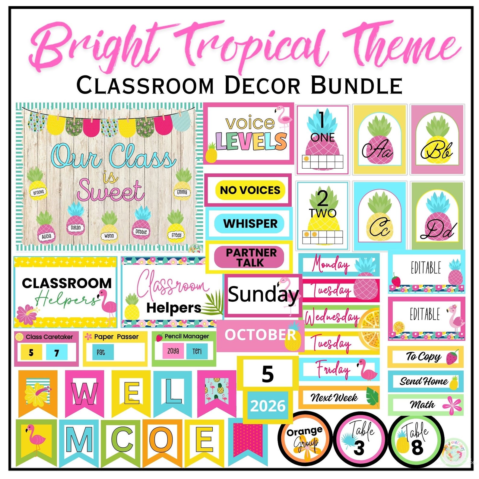 Bright Tropical Classroom Decor Bundle: Editable Printable - Etsy