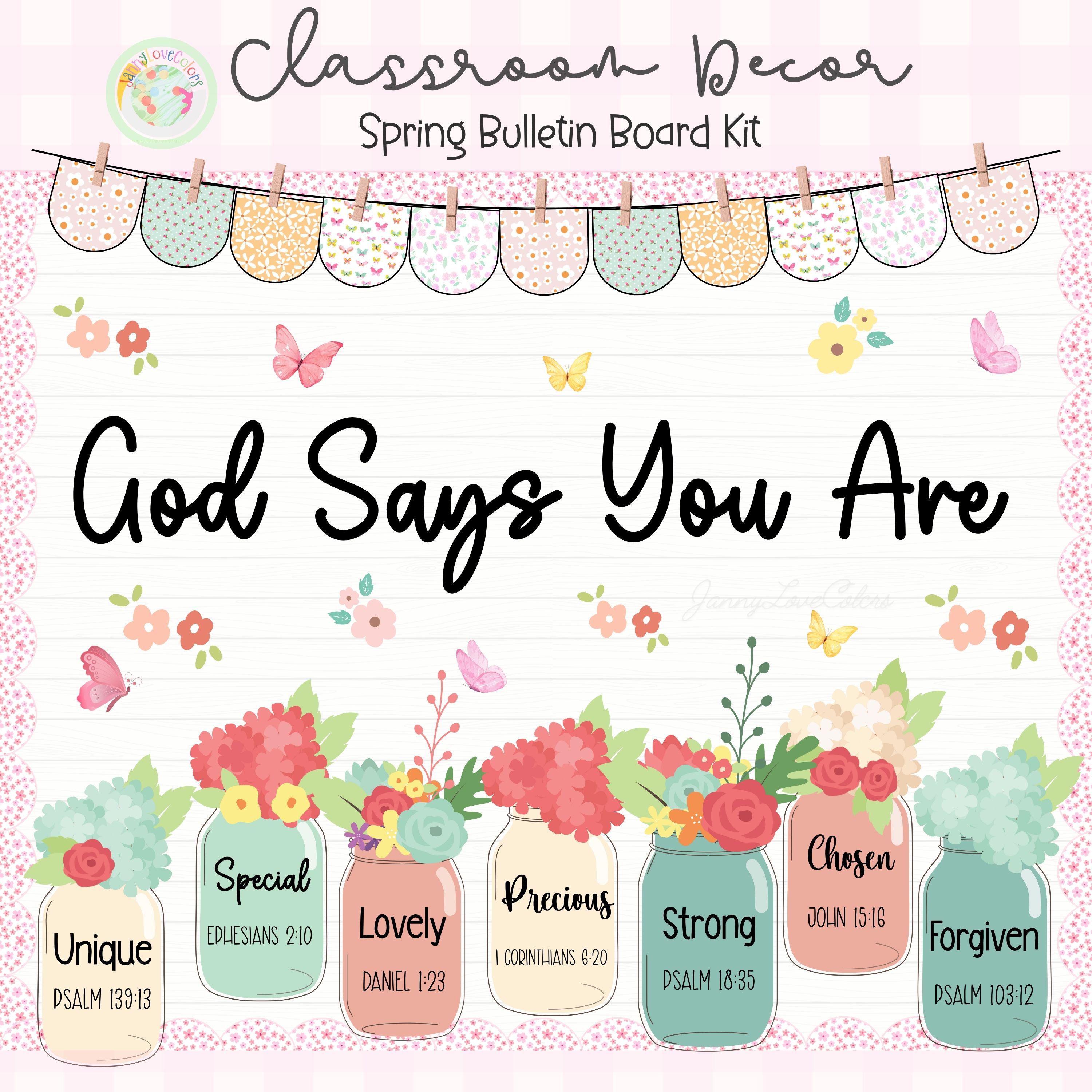 Christian Spring Bulletin Board Kit: God Says You Are Affirmations ...