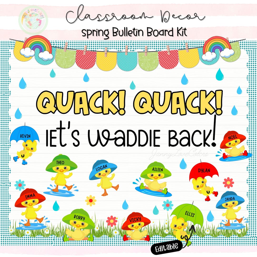 Spring Bulletin Board Kit Ducks Editable Classroom Decor for March Door ...
