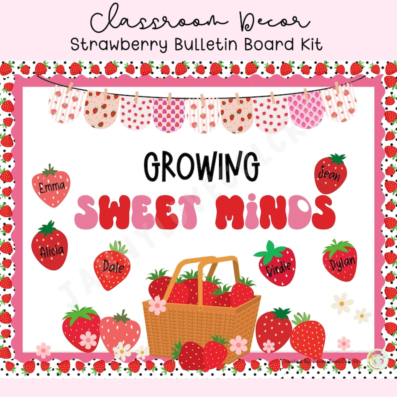 Strawberry Classroom Bulletin Board Kit: Berry Sweet Decor (printable ...