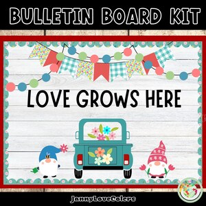 Gnomes Bulletin Board Spring Flowers Classroom Decoration Summer Door ...