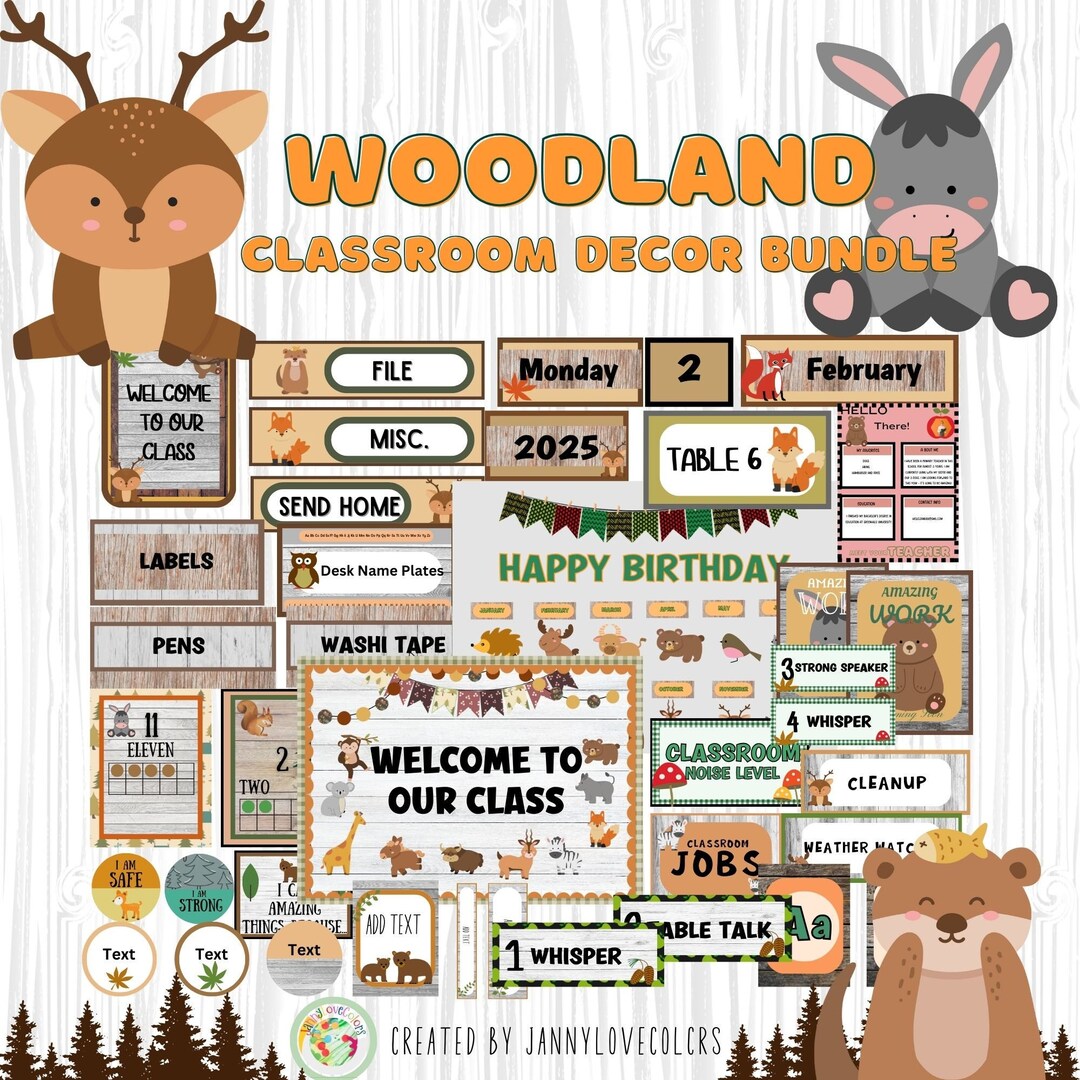 Woodland Animal Theme Classroom Decor Bundle, Printable, Easy Bulletin ...