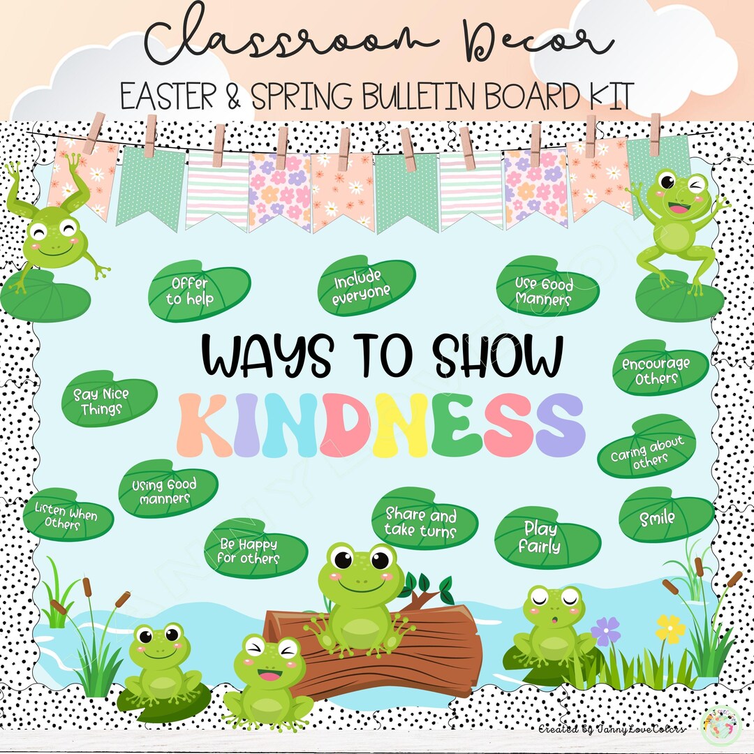 Kindness Bulletin Board | Spring Frog Classroom Decor | Easter Door ...