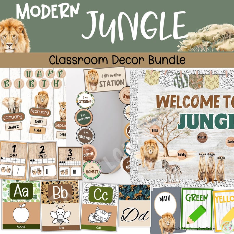 Modern Jungle Classroom Decor Bundle: Editable Safari Theme - Etsy