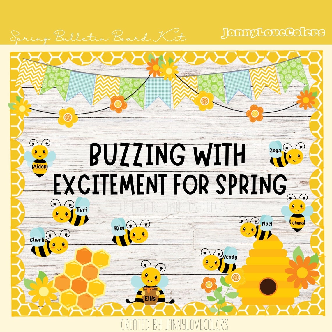 Bee Theme Spring Bulletin Board Kit April May Classroom Decor Editable ...