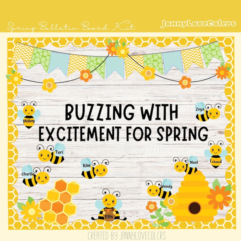 Bee Theme Spring Bulletin Board Kit April May Classroom Decor Editable ...