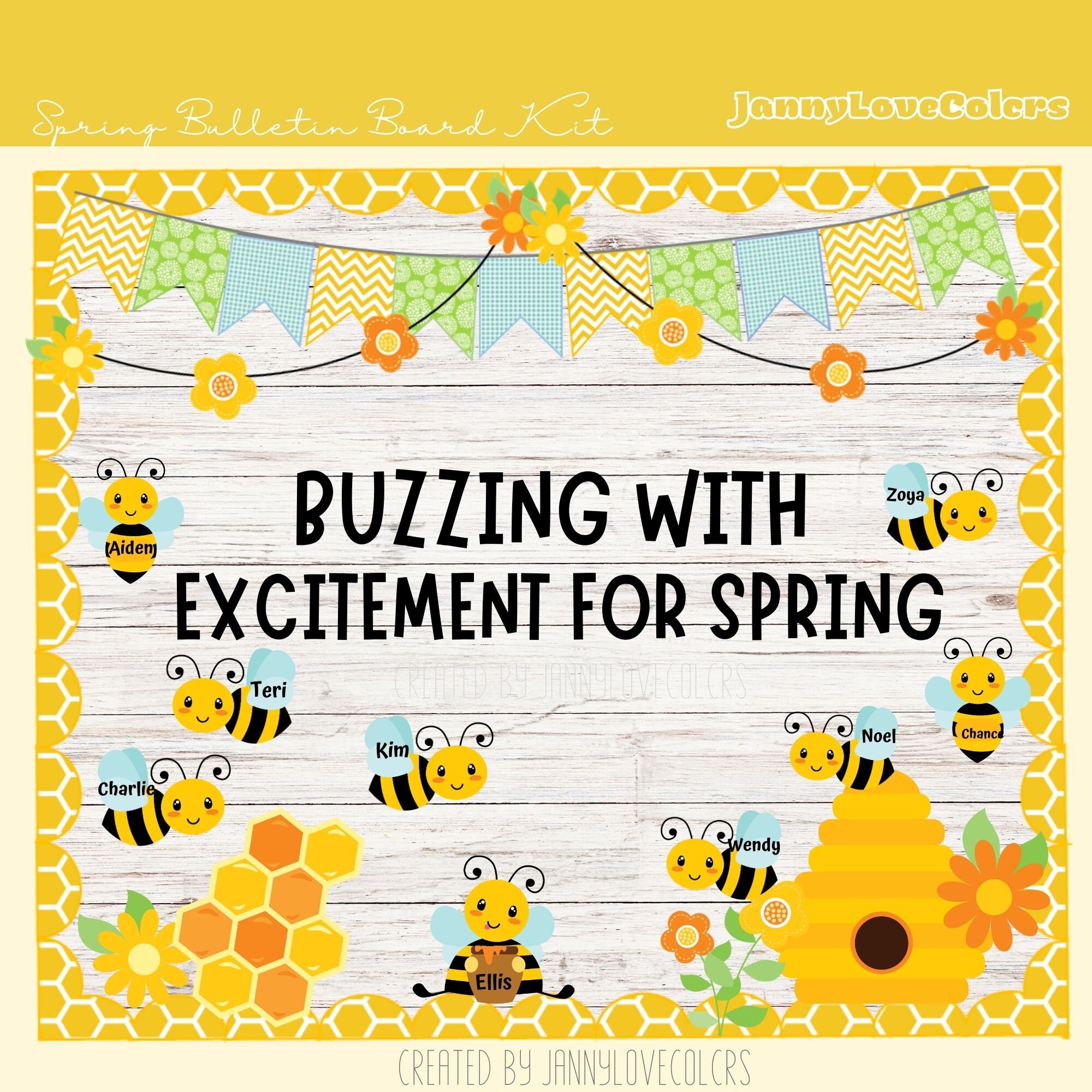 Bee Theme Spring Bulletin Board Kit April May Classroom Decor Editable ...
