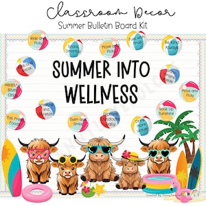 Highland Cow Bulletin Board Kit, Summer Mental Health Bulletin Board ...