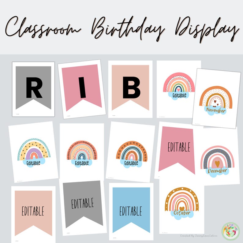 Rainbow Birthday Bulletin Board Kit: Editable Classroom Decor (PDF & PPT) - Etsy