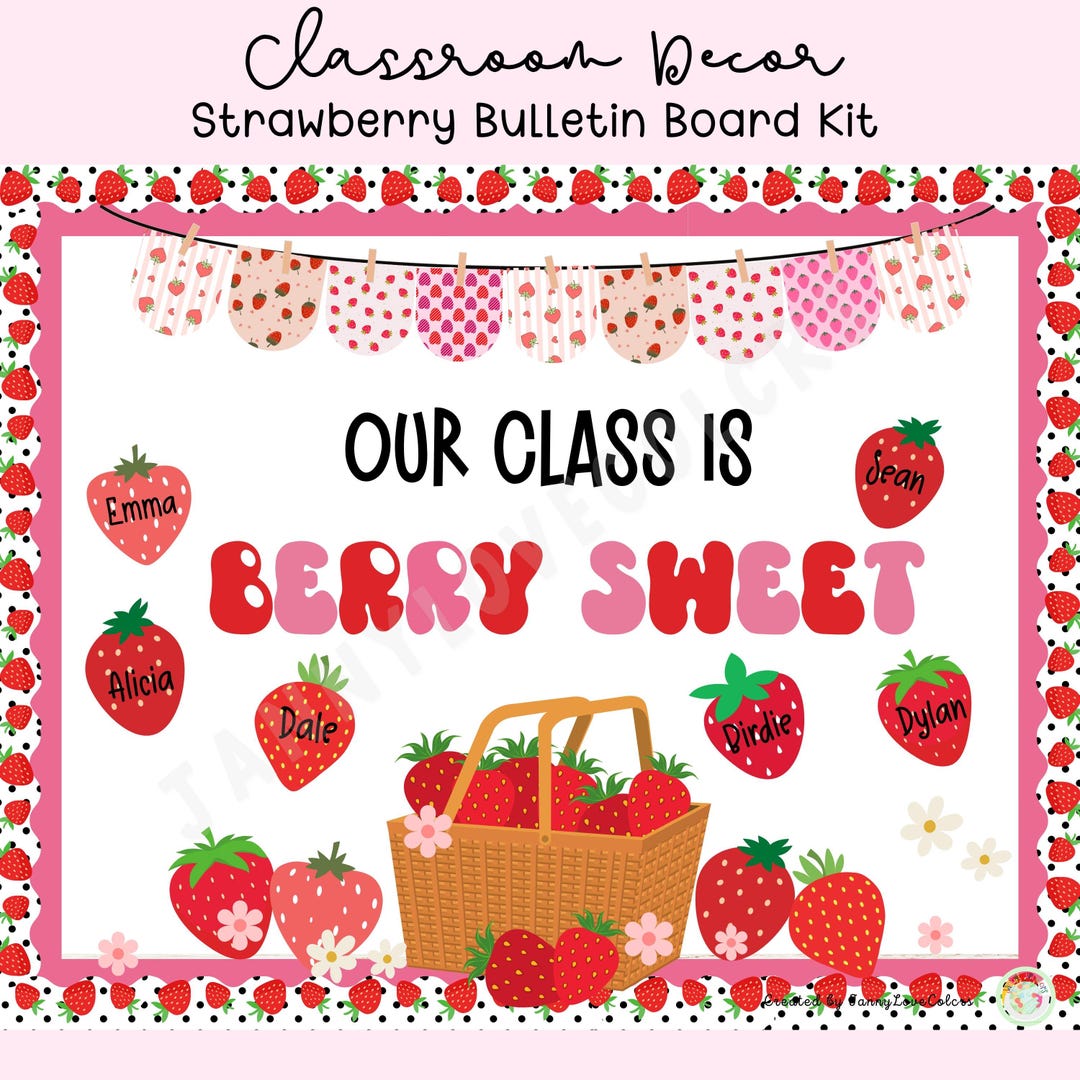 Strawberry Classroom Bulletin Board Kit: Berry Sweet Decor (printable ...