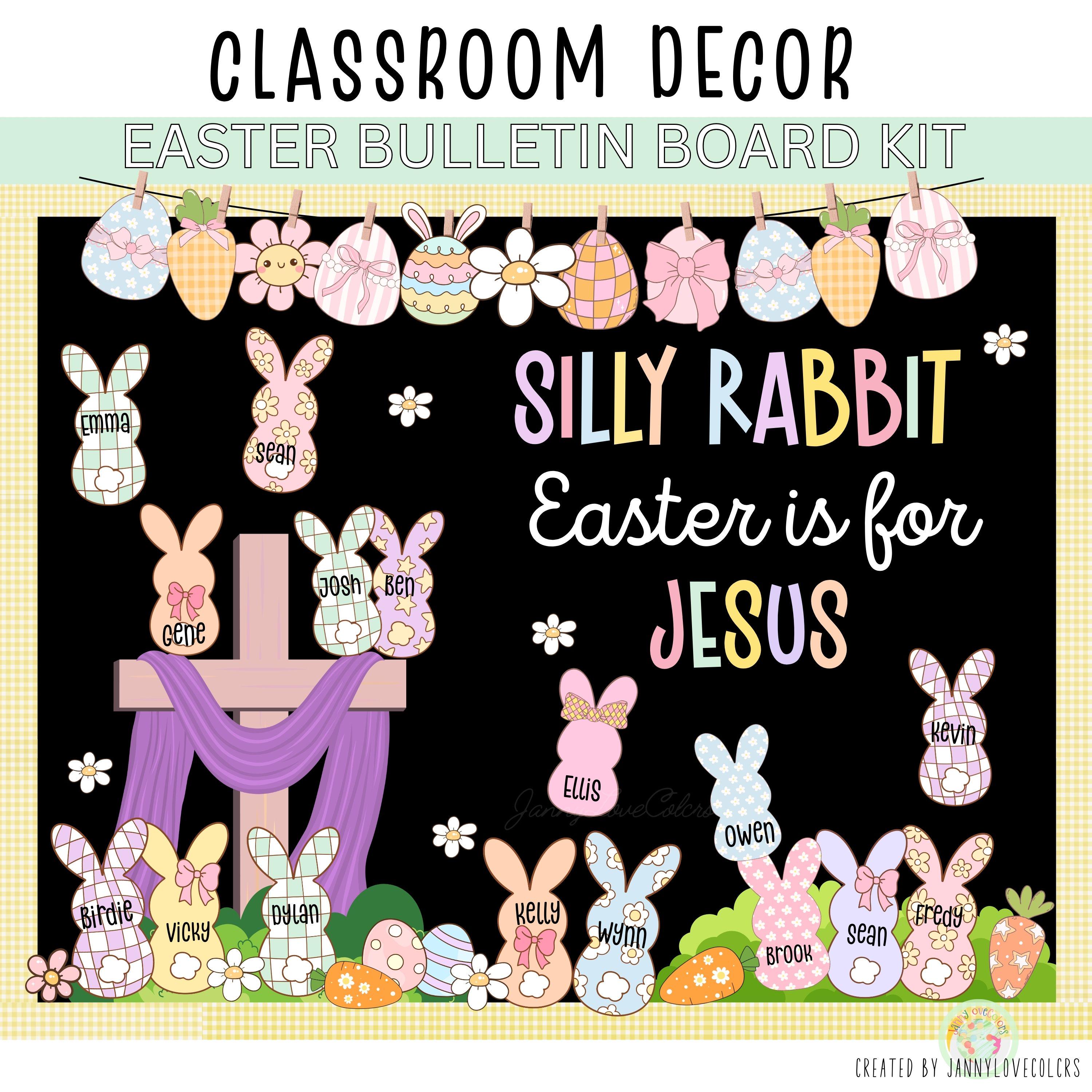Christian Easter Bulletin Board Kit: Classroom Decor, Bunny & Cross ...
