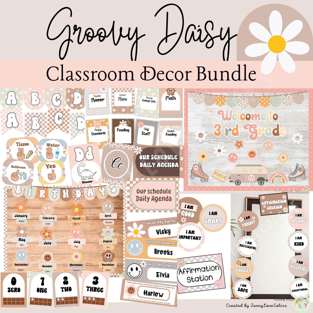 Daisy Classroom Decor Bundle | Groovy Daisy Retro Theme | Boho Daisy ...