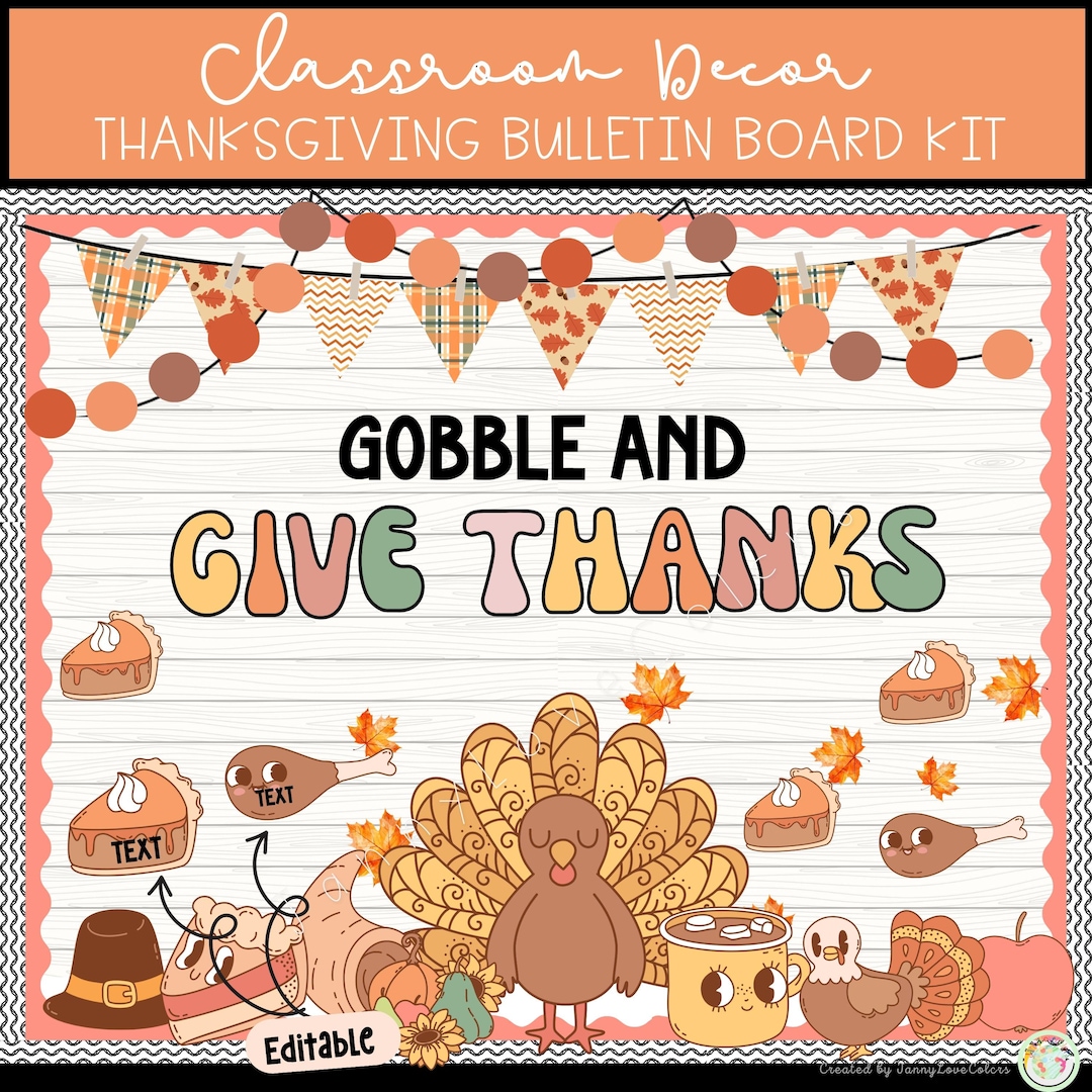 Thanksgiving Groovy Bulletin Board Kit Fall Door Decor Classroom ...