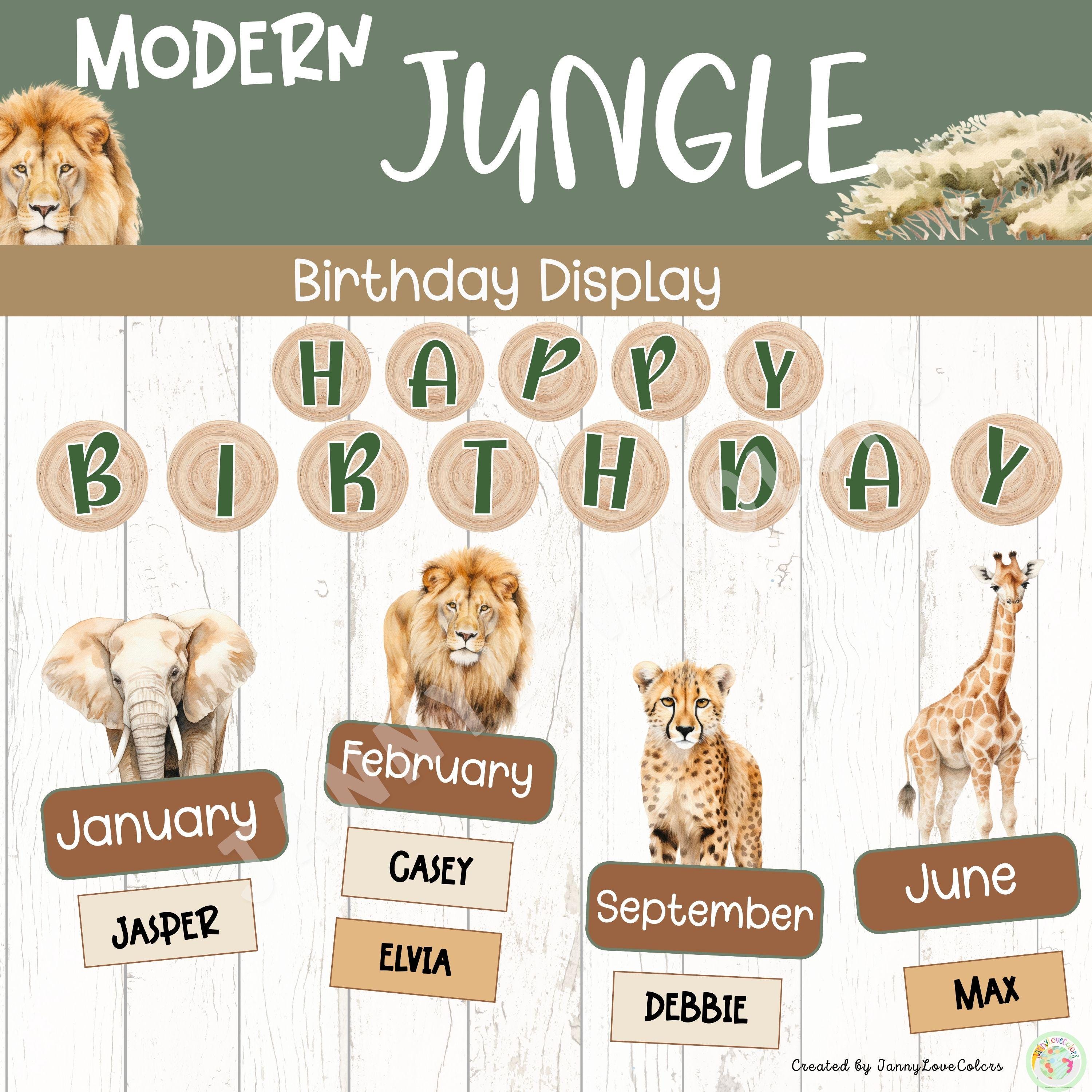 Modern Jungle Classroom Decor | Birthday Bulletin Board | Birthday ...