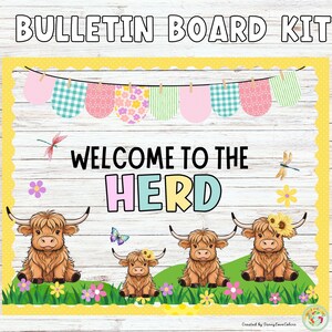 Spring Bulletin Board Printable, Highland Cow Bulletin Board, Summer ...