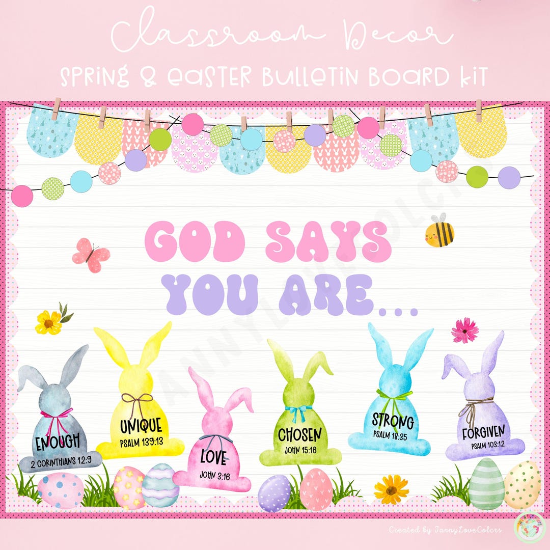 Easter Bulletin Board | Groovy Spring Christian Classroom Decor ...