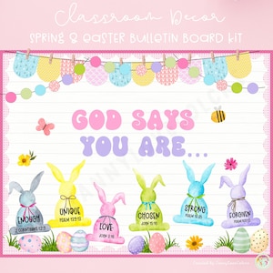 Easter Bulletin Board | Groovy Spring Christian Classroom Decor ...