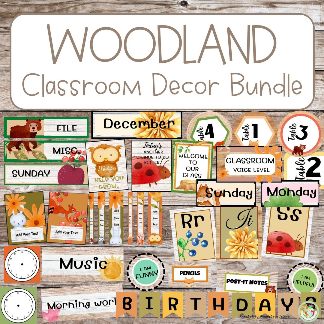 Woodland Animals Classroom Decor Bundle: Rustic Watercolor Theme - Etsy
