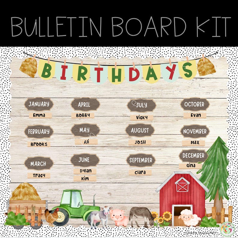 Farm Birthday Bulletin Board Kit: Editable Classroom Decor (digital ...