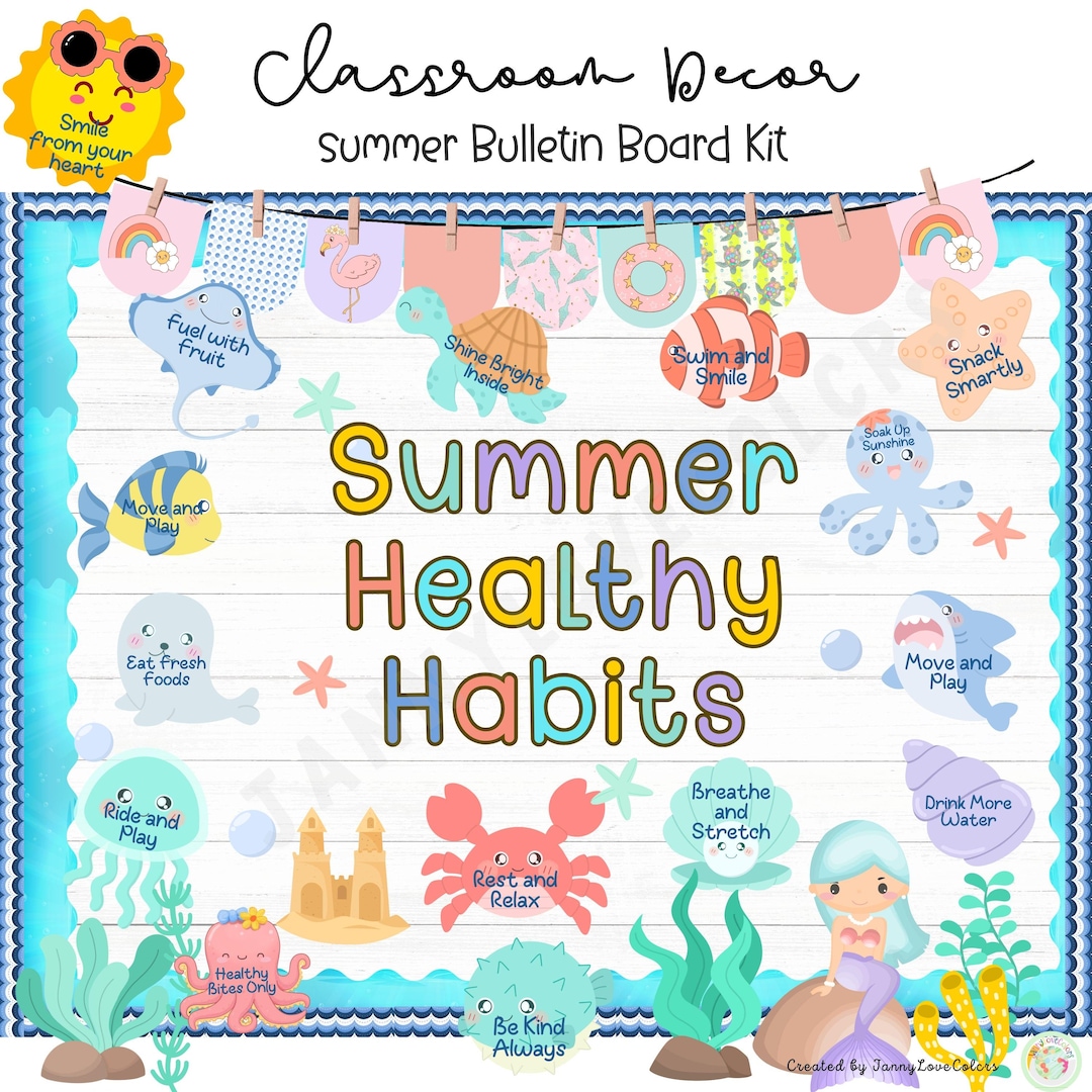 Summer Mental Health Bulletin Board Kit: Ocean Classroom Decor (digital ...