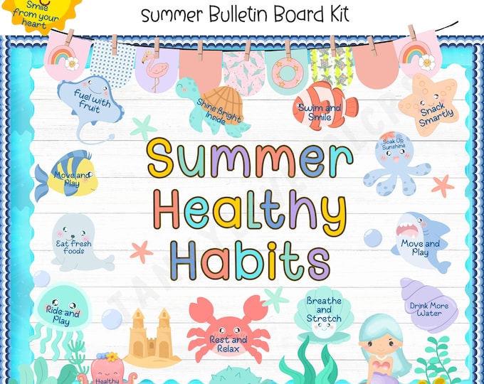 Summer Bulletin Board Ideas Healthy Habits School Nurse Door Decor May ...