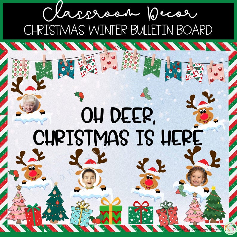 Reindeer Christmas Bulletin Board Kit: Winter Classroom Decor (digital ...