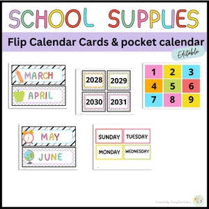 Flip Calendar Cards | Pocket Calendar School Suplies Classroom Calendar ...