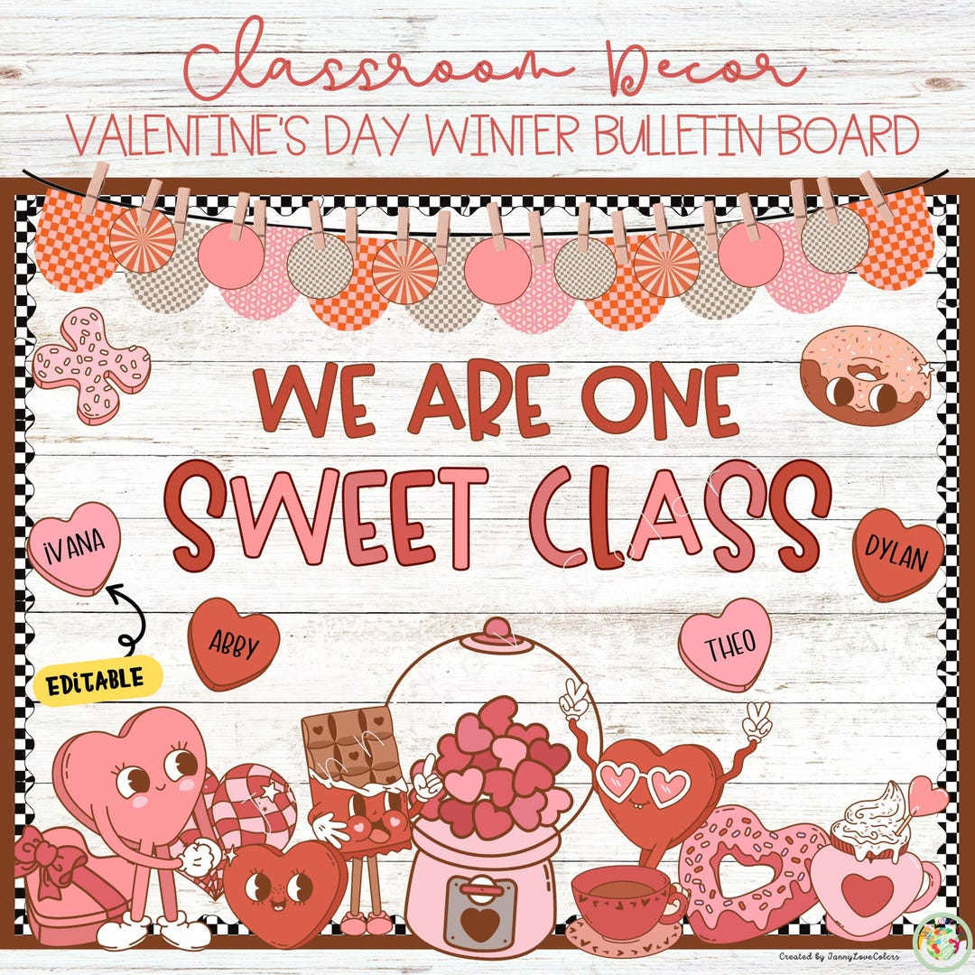 Retro Valentine's Bulletin Board Decor: Editable February Classroom ...