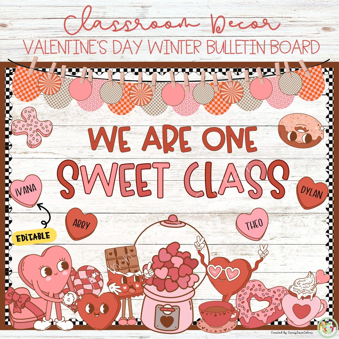 Retro Valentine's Bulletin Board Decor: Editable February Classroom ...
