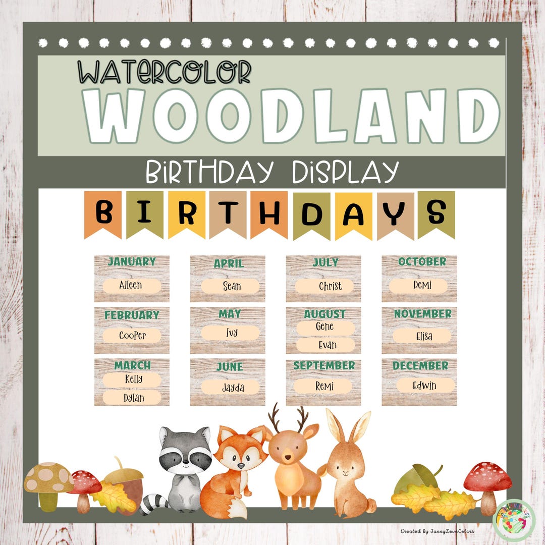 Watercolor Woodland Animals Birthday Chart Display | Classroom Decor ...