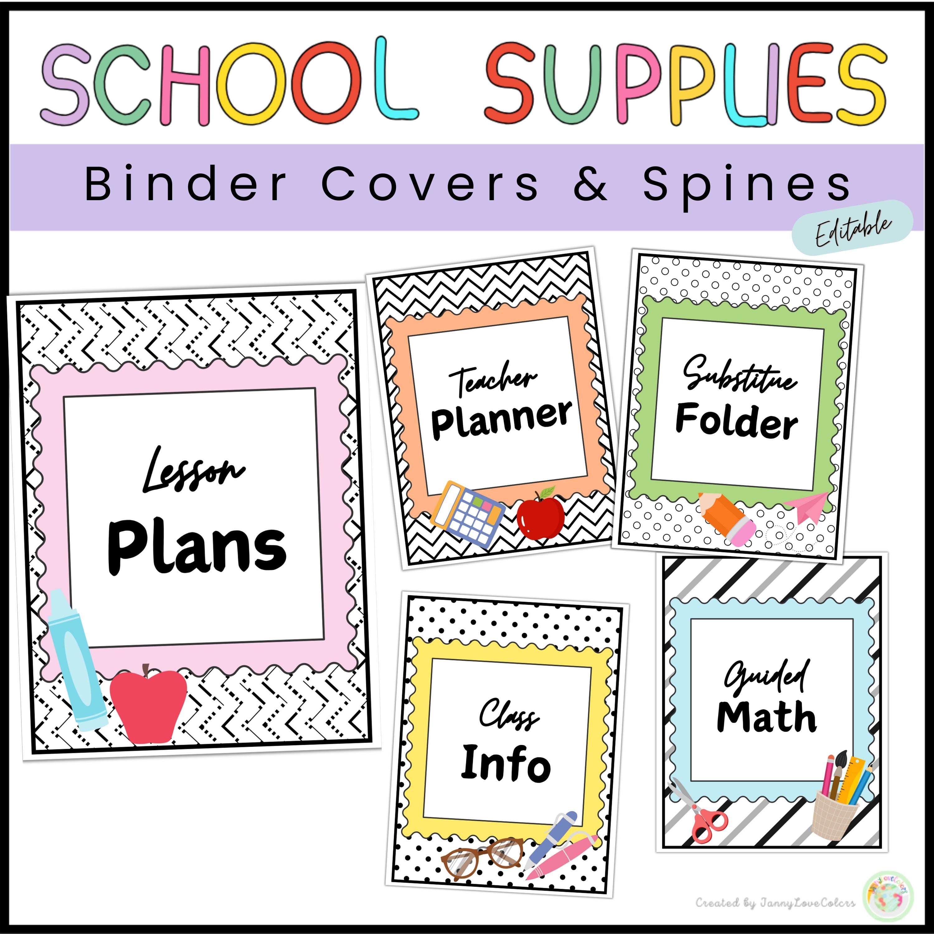 School Suplies Theme Binder Covers Editable Classroom Decor - Etsy